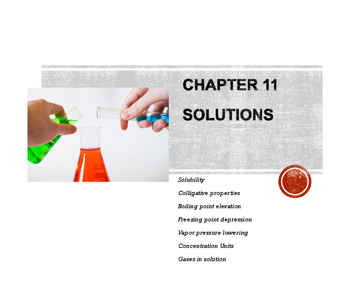 Lecture Notes Solutions - Solubility Colligative properties Boiling ...