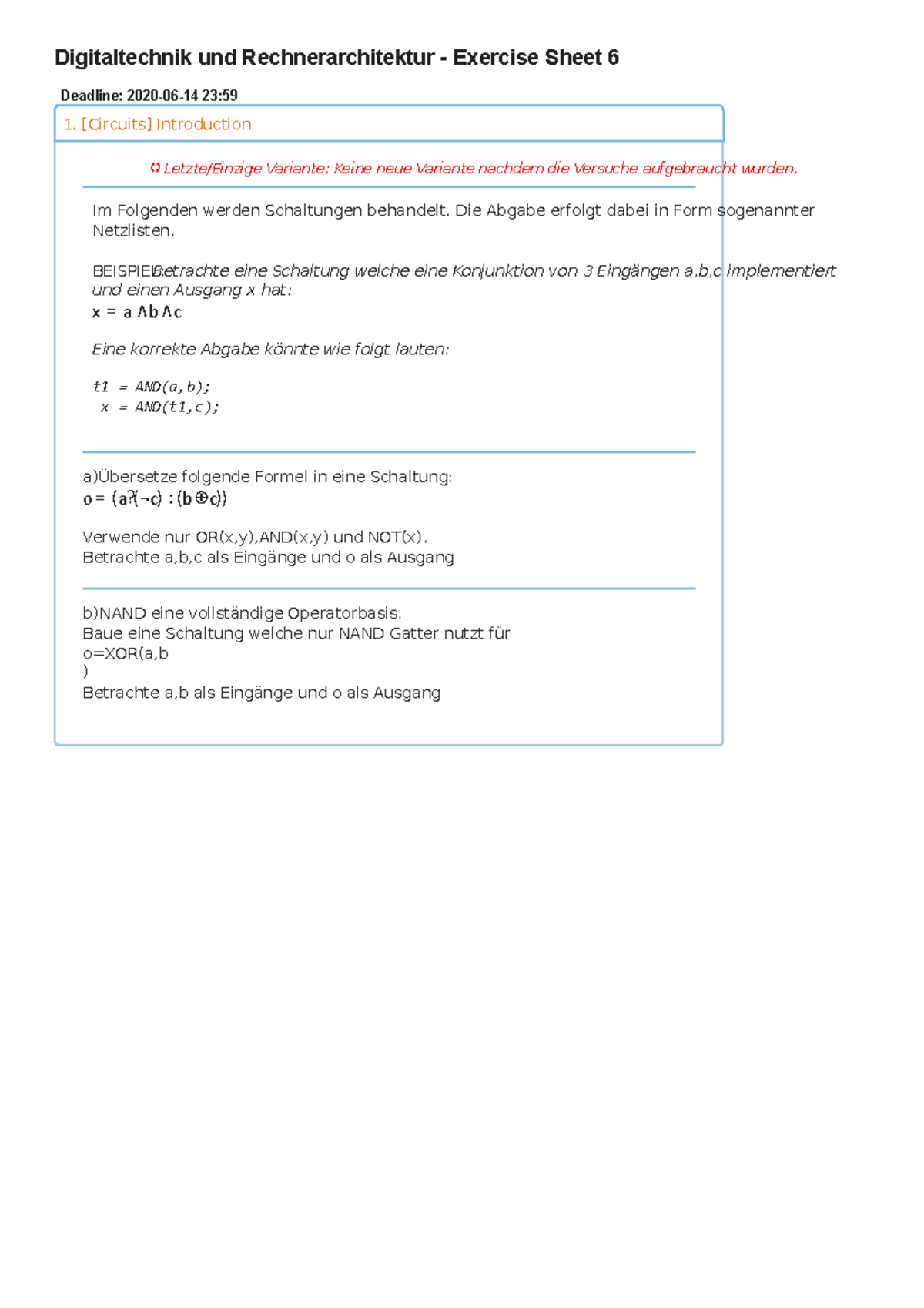 6 - Übung 6 - Digitaltechnik und Rechnerarchitektur - Exercise Sheet 6 ...