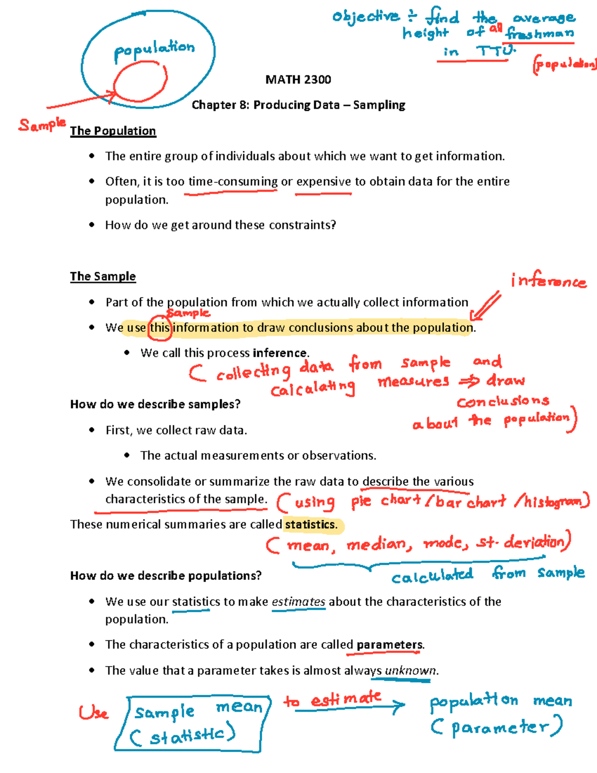Chapter 8 Notes - Statistical Methods - MATH 2300 Chapter 8: Producing ...