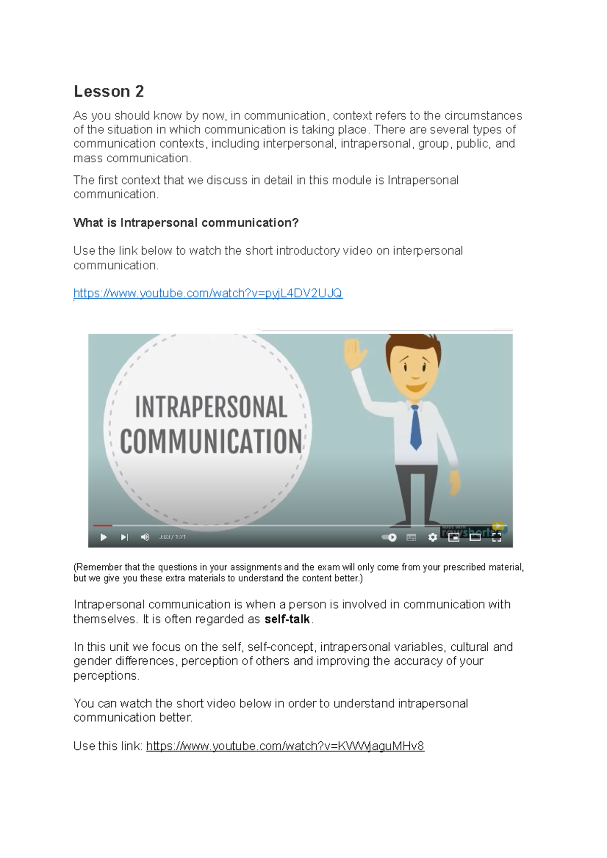 Lesson 2 - Intrapersonal communication - Lesson 2 As you should know by ...