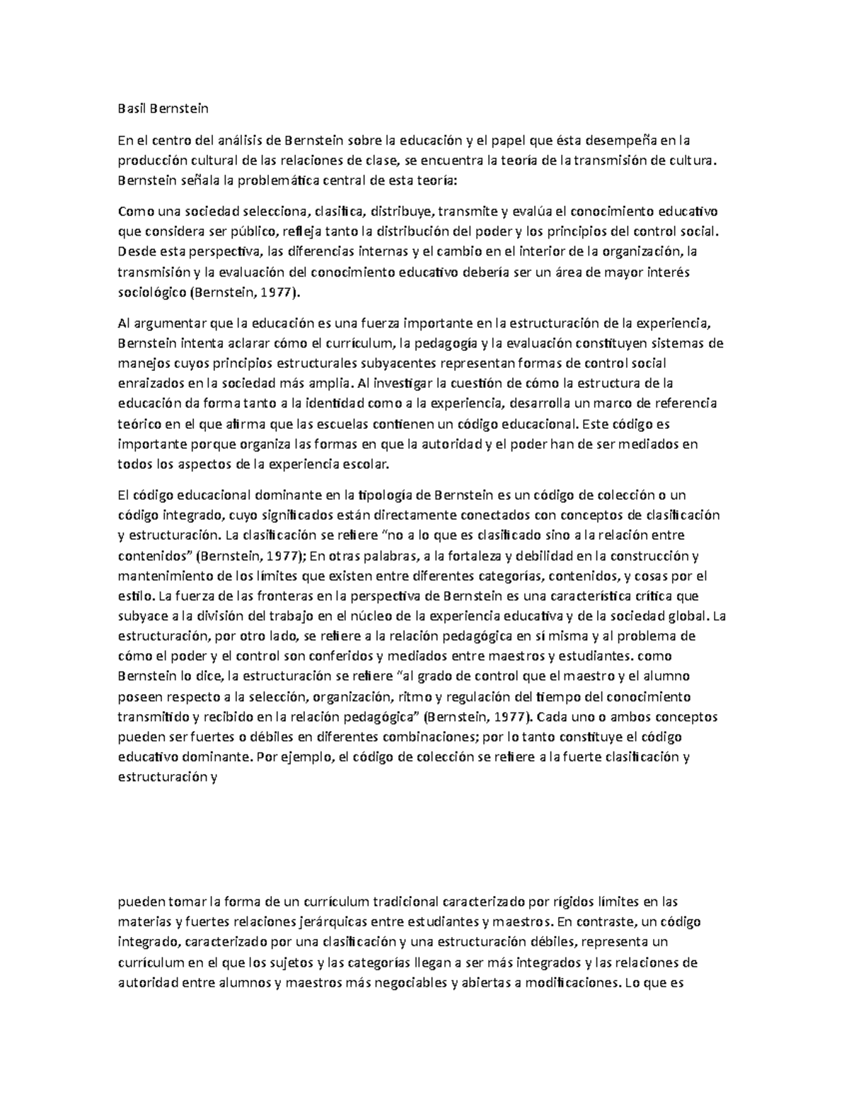 Basil Bernstein - descripcion - Basil Bernstein En el centro del análisis de Bernstein sobre la ...