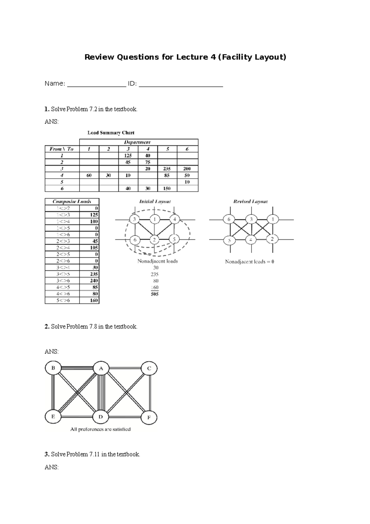Review Questions for Lecture 4(Facility Layout)-Answer - Solve Problem ...