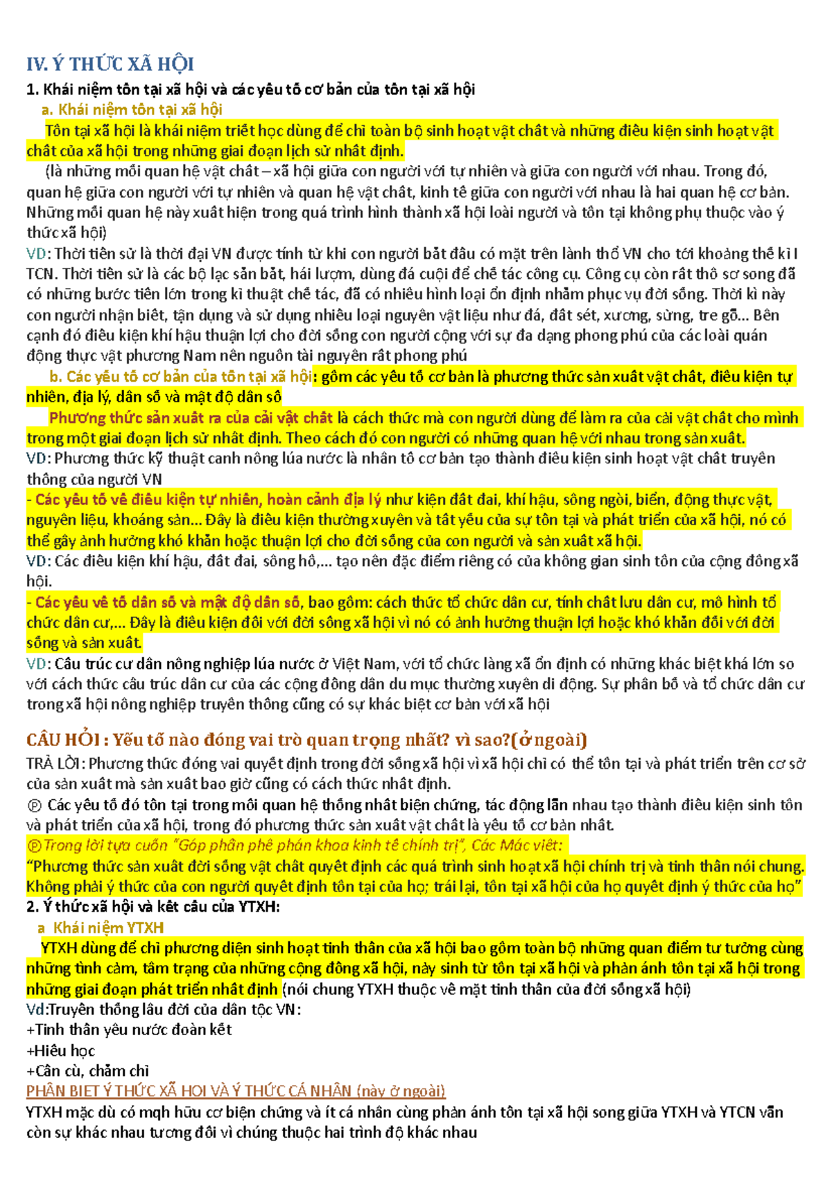 Ý THỨC XÃ HỘI PPT - bncvbfcb - IV. Ý TH ỨC XÃ H ỘI Khái ni m tồồn t i xã h i và các yếếu tồế cệ ...