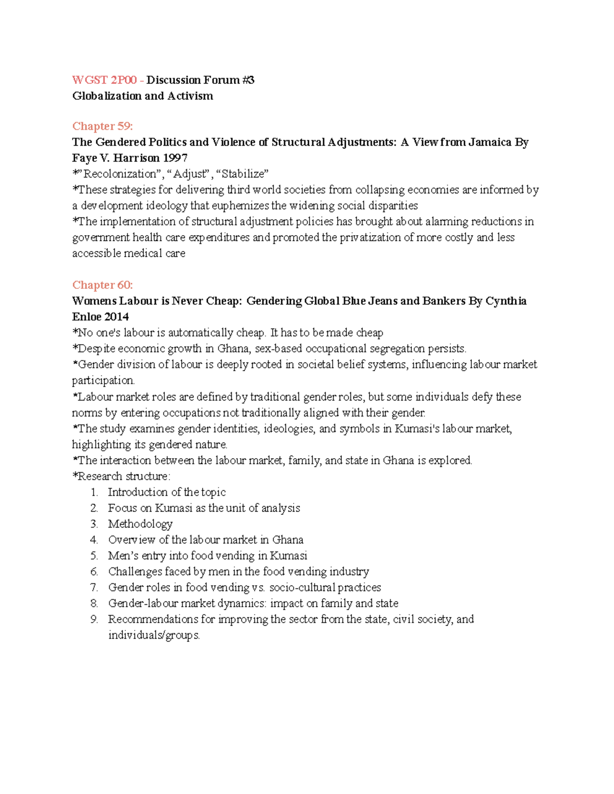 WGST 2P00 - Discussion Forum #3 - Harrison 1997 *”Recolonization ...