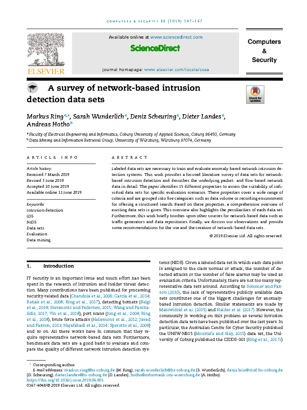 A survey of network-based intrusion detection data sets - Available ...