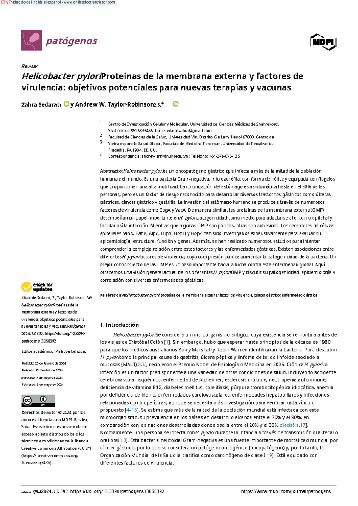Pathogens 13 00392 v2 - Información acerca de los factores de ...
