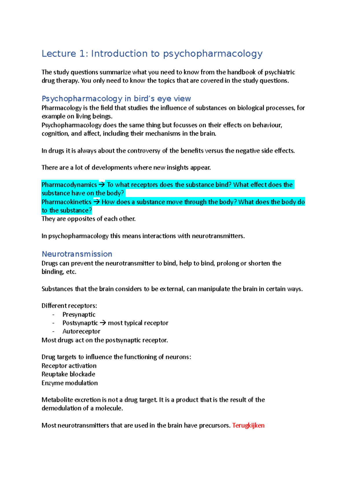 Hoorcolleges psychopharmacology - Lecture 1: Introduction to ...