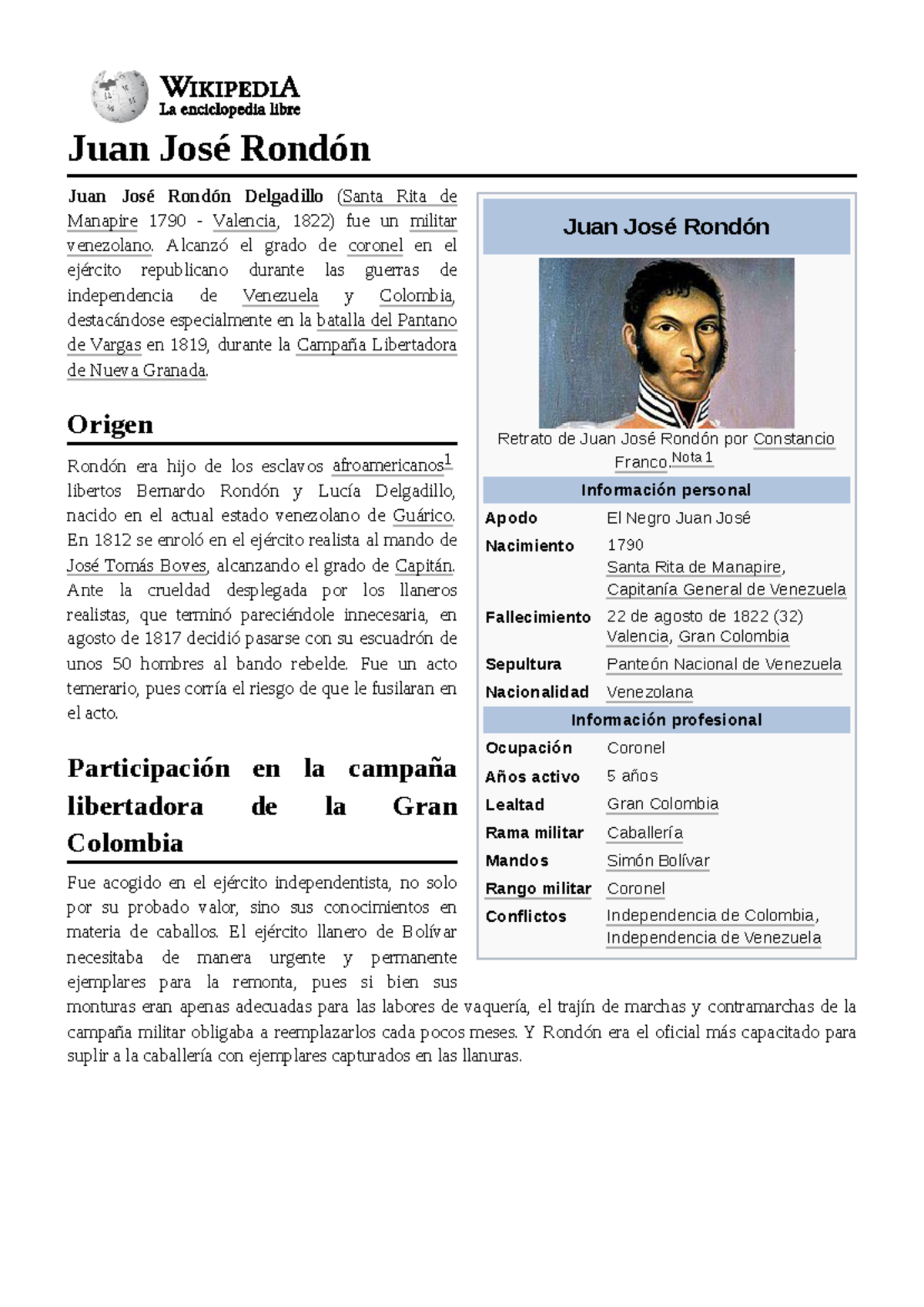 Juan José Rondón - his - Juan José Rondón Retrato de Juan José Rondón ...