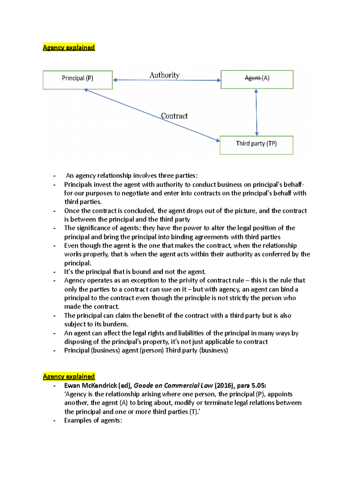 Principes of the law of agency - Agency explained An agency ...