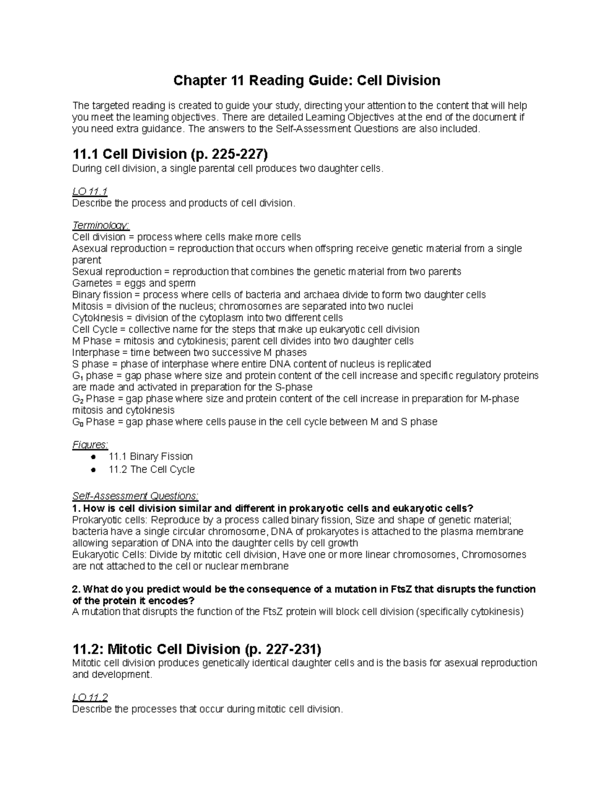 Chapter 11 Reading Guide - Chapter 11 Reading Guide: Cell Division The ...
