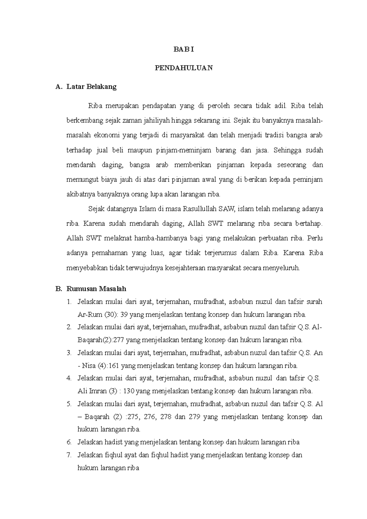 Konsep dan Hukum Larangan Riba - BAB I PENDAHULUAN A. Latar Belakang ...