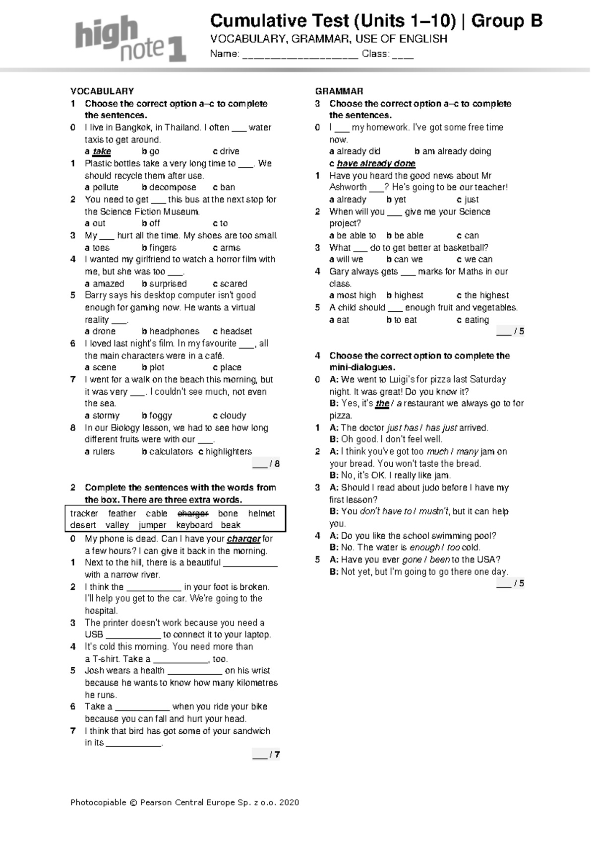 High Note 1 U1-10 Cumulative Test B - Cumulative Test (Units 1– 10 ...