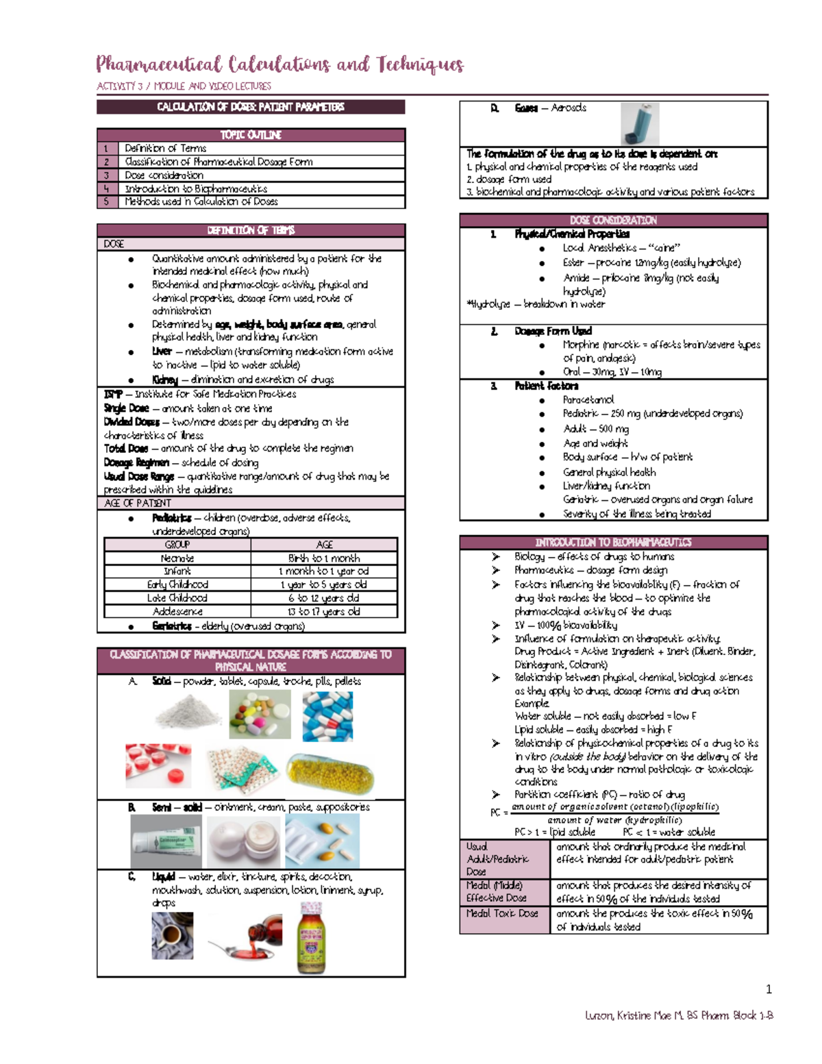 113 ACT 3 Lecture Notes 3 Pharmaceutical Calculations And 