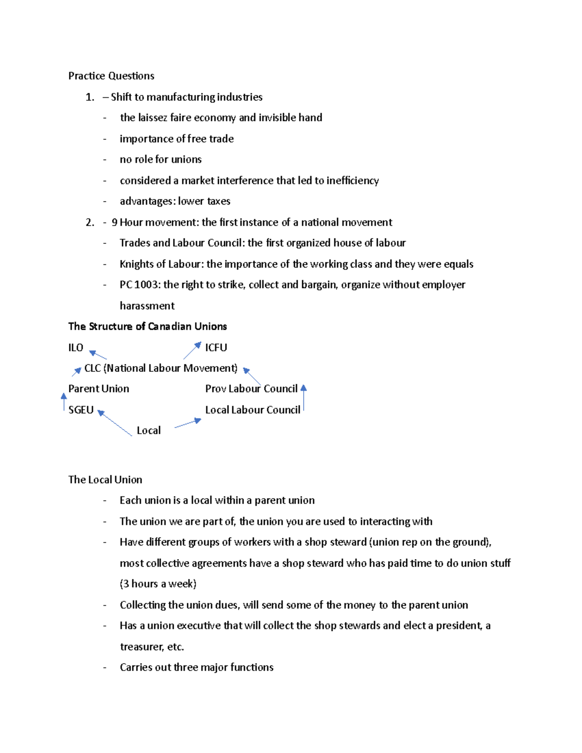 The Structure of Canadian Unions - Practice Questions 1. – Shift to ...