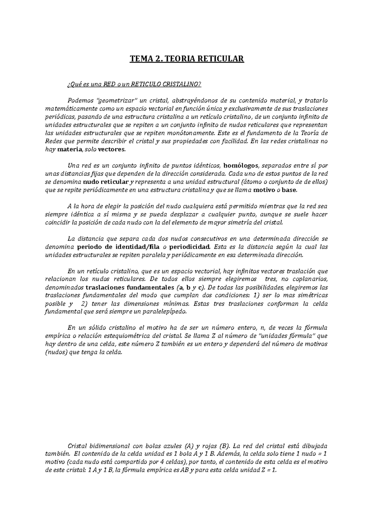 Resumen Tema 2 - Resúmenes Cristalografía - TEMA 2. TEORIA RETICULAR ¿Qué es una RED o un ...