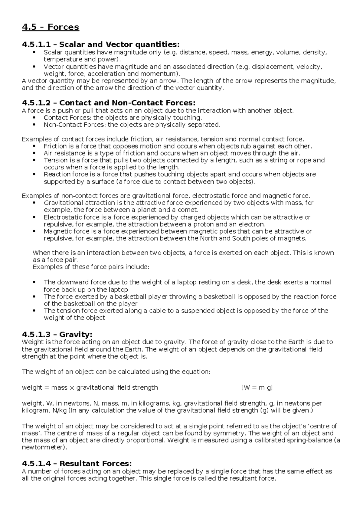 Physics Forces - 4 – Forces 4.5.1 – Scalar and Vector quantities ...