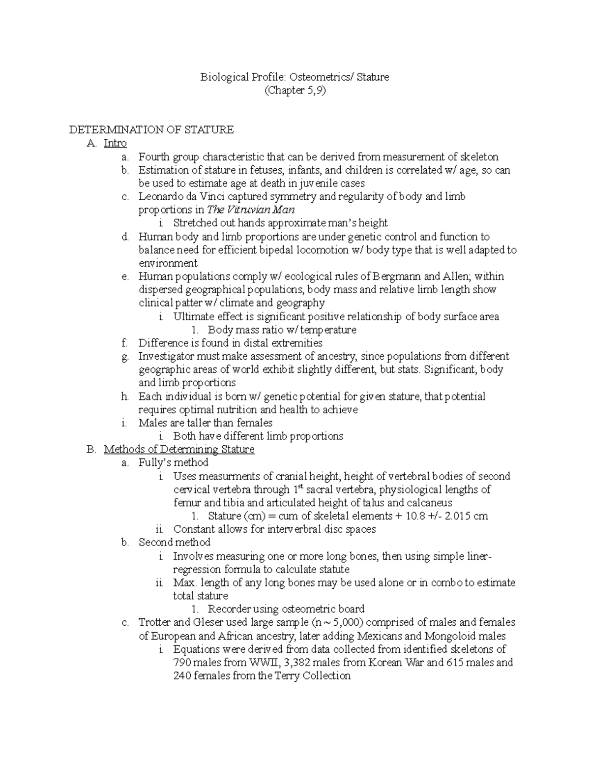 Biological Profile-Stature - Biological Profile: Osteometrics/ Stature ...