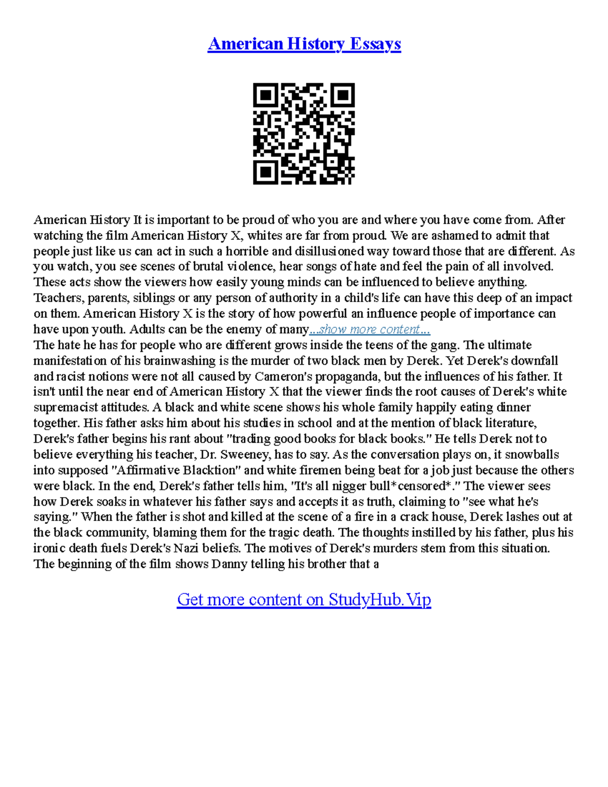 American History Essay - American History Essays American History It is ...