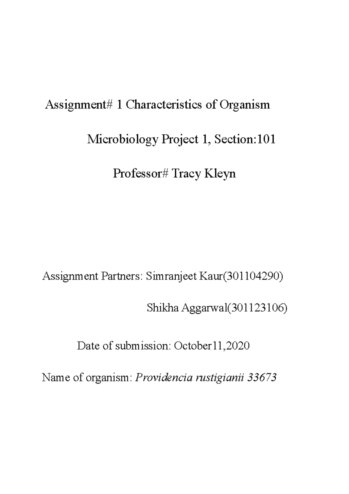 Providencia rustigianii 33673 - Assignment# 1 Characteristics of ...