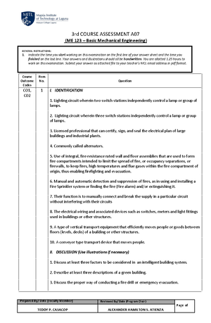 ME 123 Problem SET A - ME 123 – BASIC MECHANICAL ENGINEERING PROBLEM ...