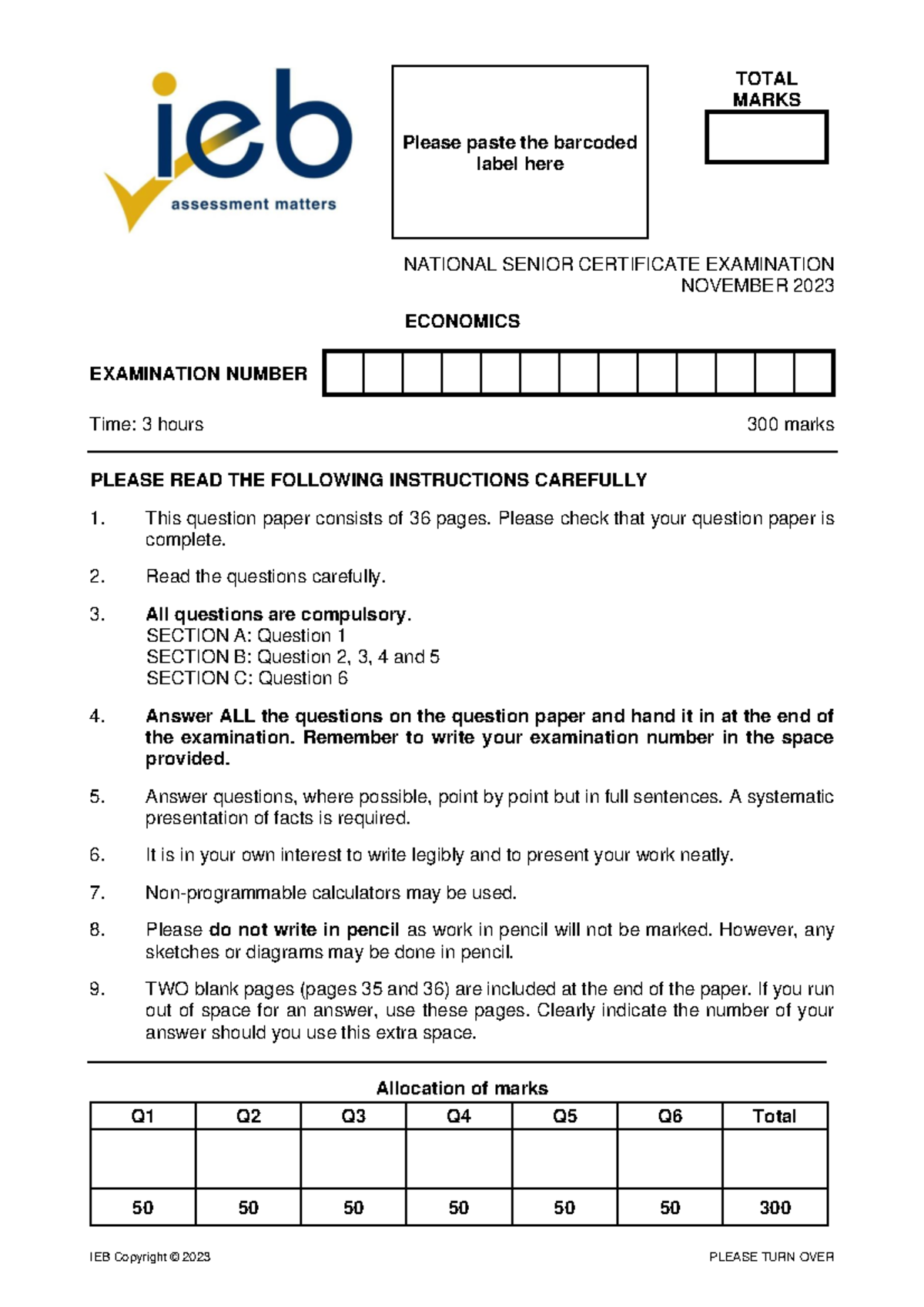 NSC Economics 2023 - Past paper - IEB Copyright © 202 3 PLEASE TURN ...