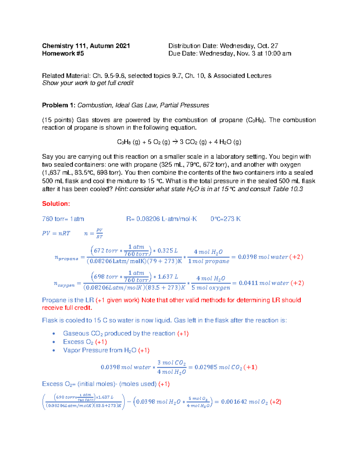 CHEM 111 Homework 5 Solutions - MATH 15200 - UChicago - Studocu