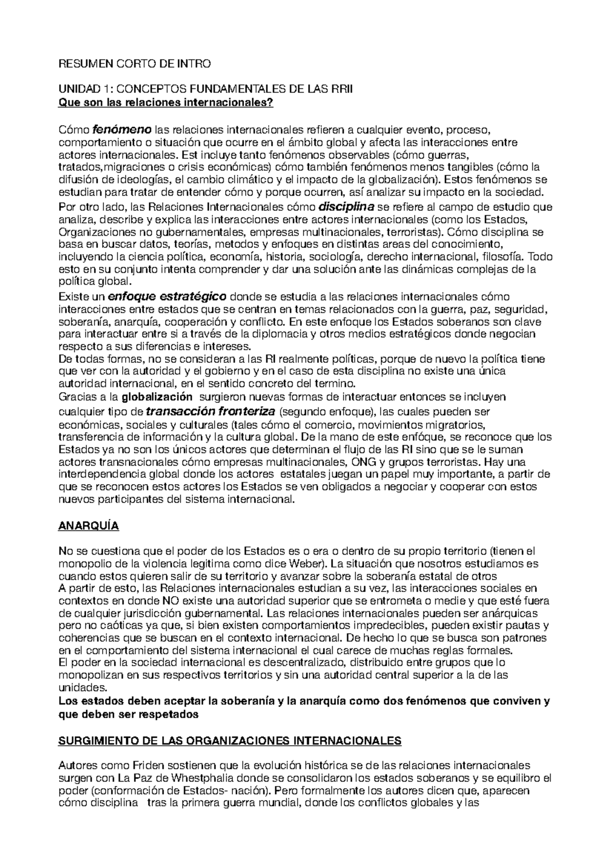 Mini resumen intro - RESUMEN CORTO DE INTRO UNIDAD 1: CONCEPTOS ...