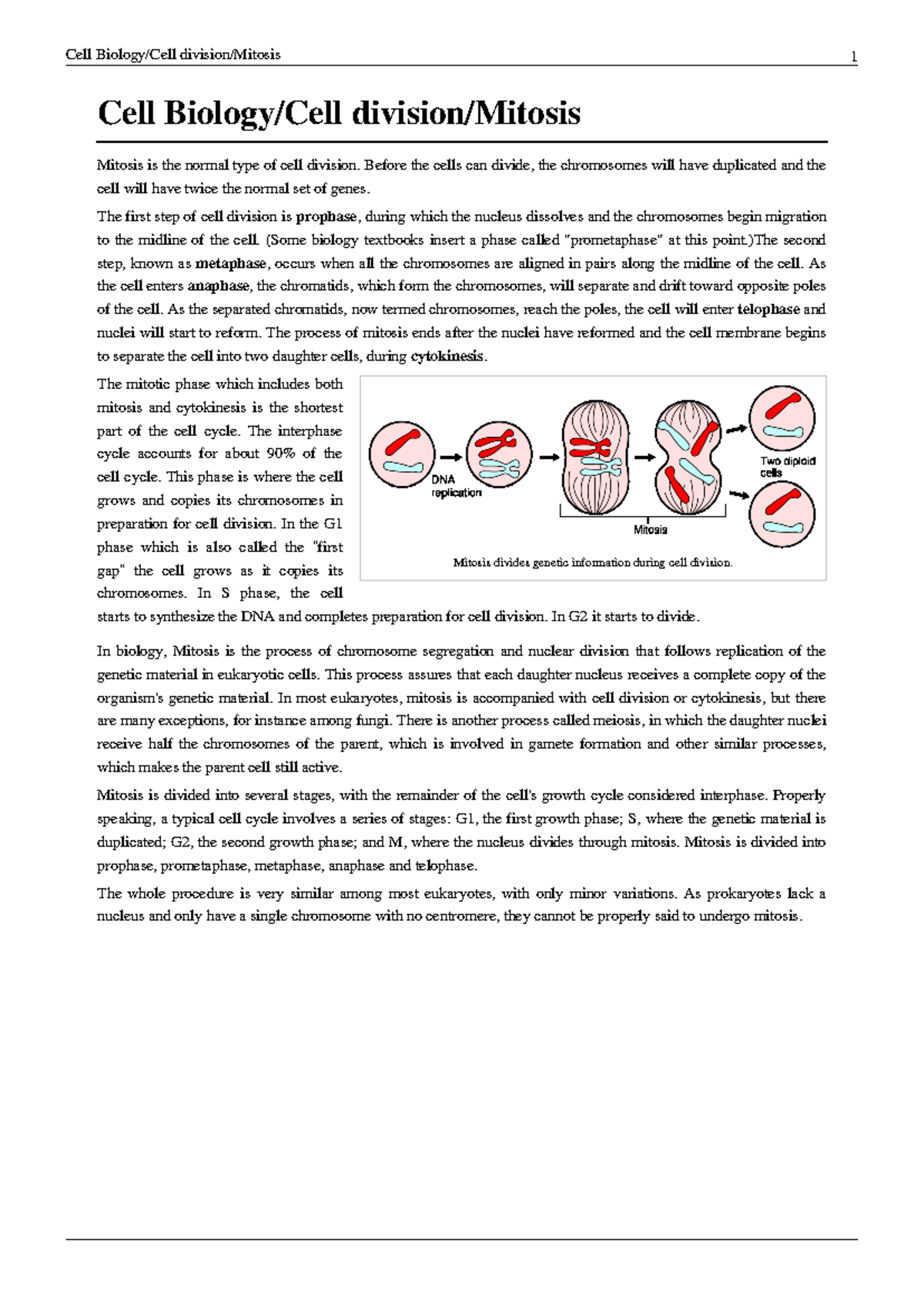Mitosis - yes - Cell Biology/Cell division/Mitosis Mitosis is the ...