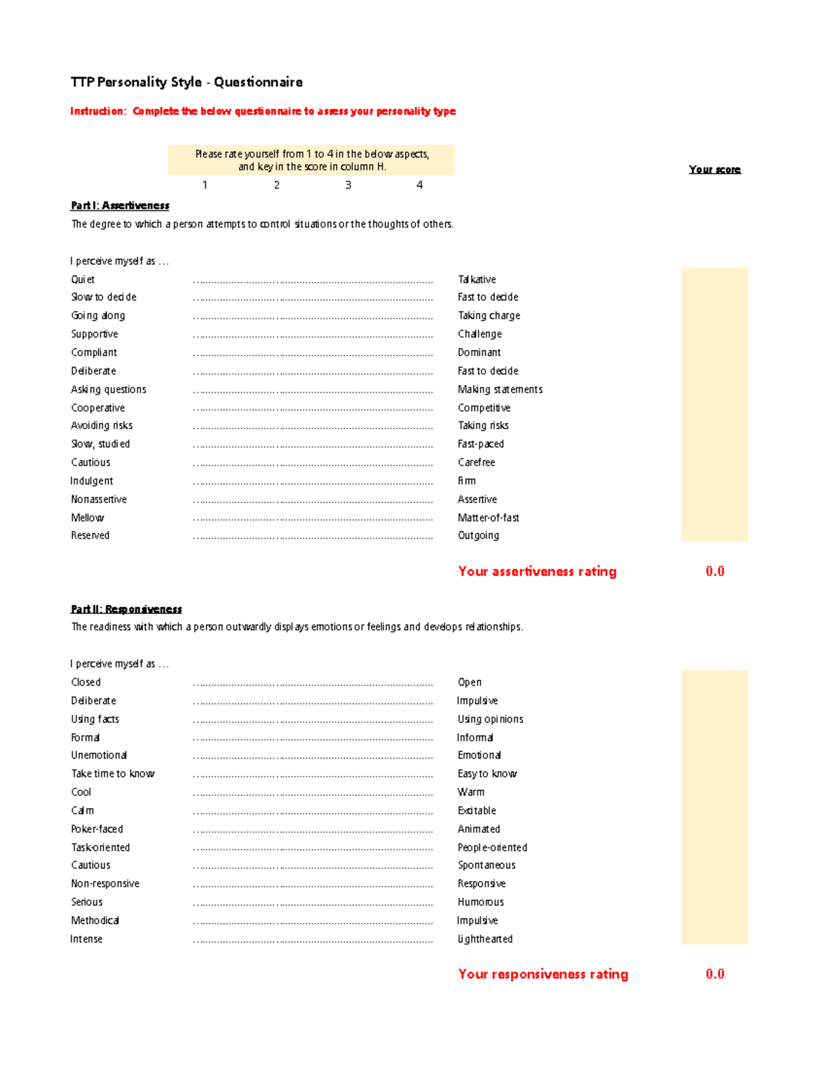 Personality Styles - Questionnaire PDF - TTP Personality Style ...