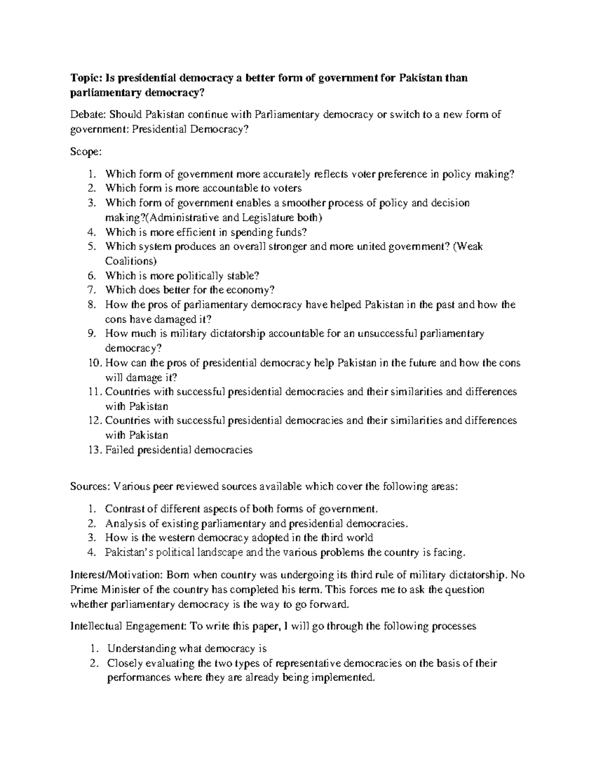 Research Essay Topic Outline - Topic: Is presidential democracy a ...