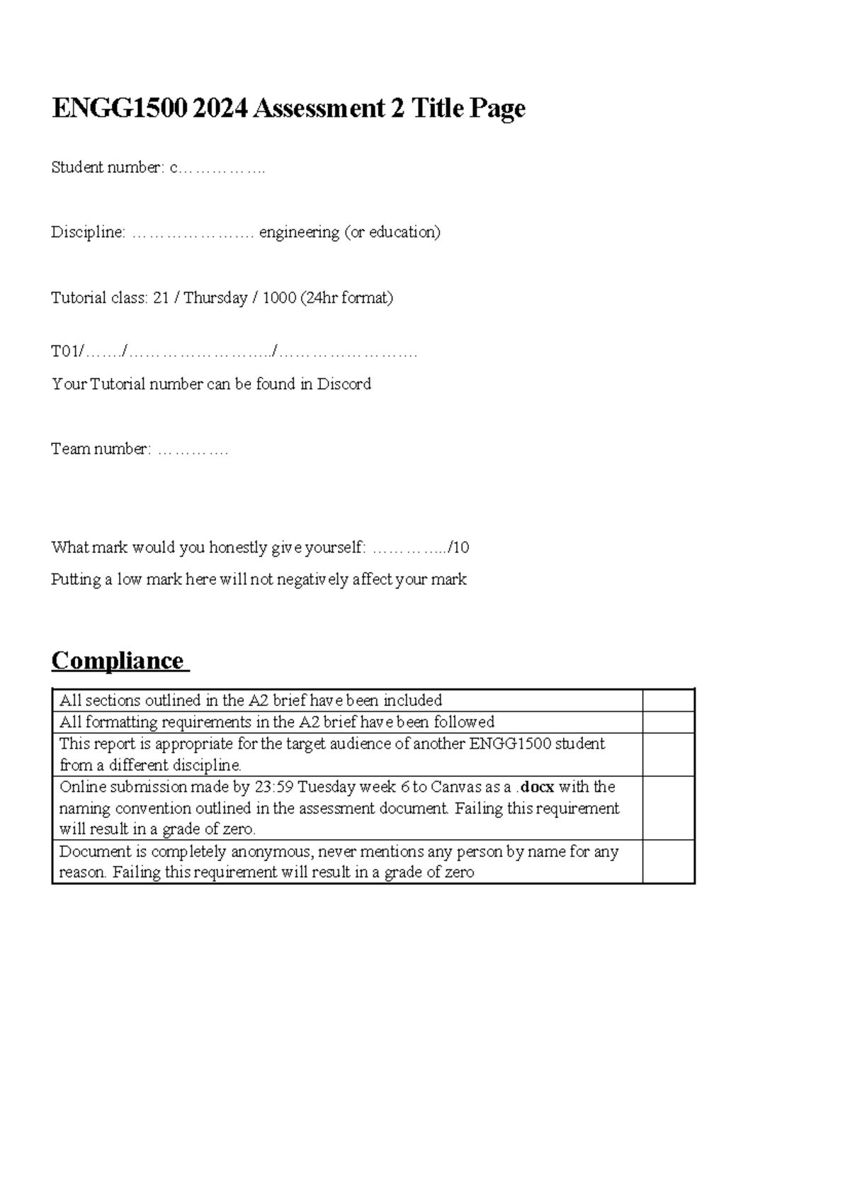 Assessment 2 Title Page 2024 - ENGG1500 2024 Assessment 2 Title Page ...