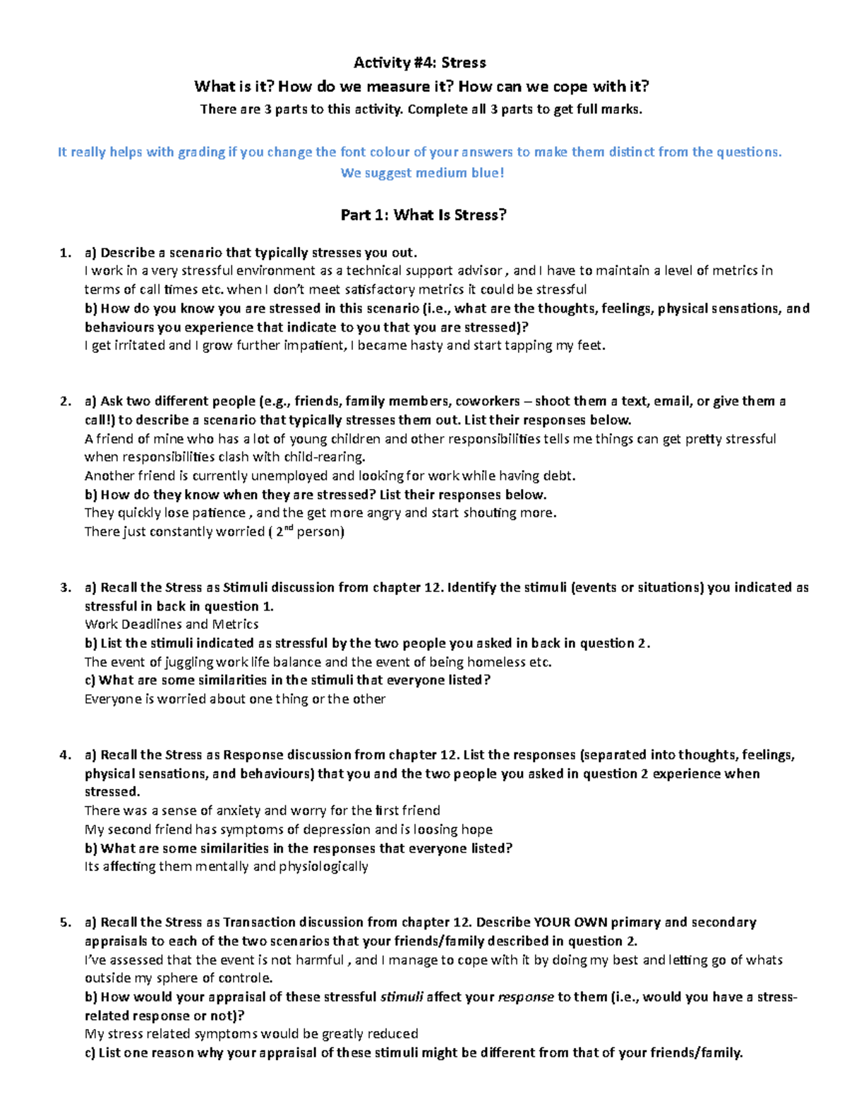 Chapter 12 - Stress Activity W2021 - Activity #4: Stress What is it ...
