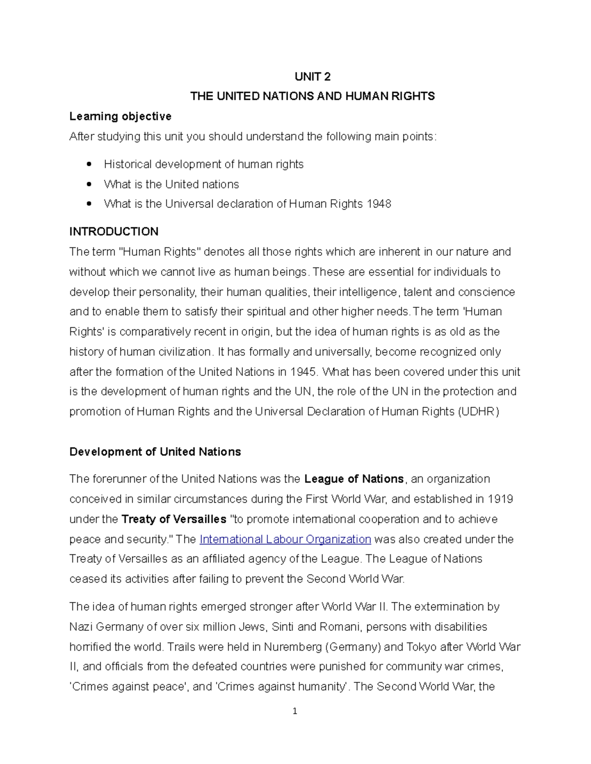 Human rights united nations - UNIT 2 THE UNITED NATIONS AND HUMAN ...