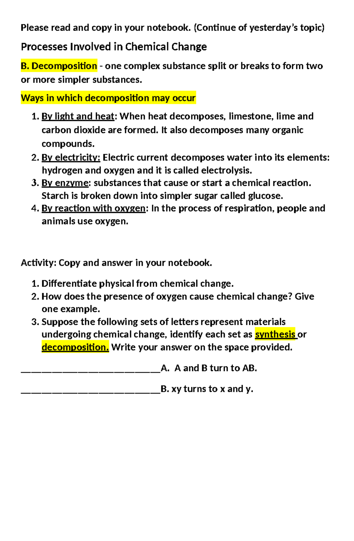 Science 5 activity - abcde - Please read and copy in your notebook ...