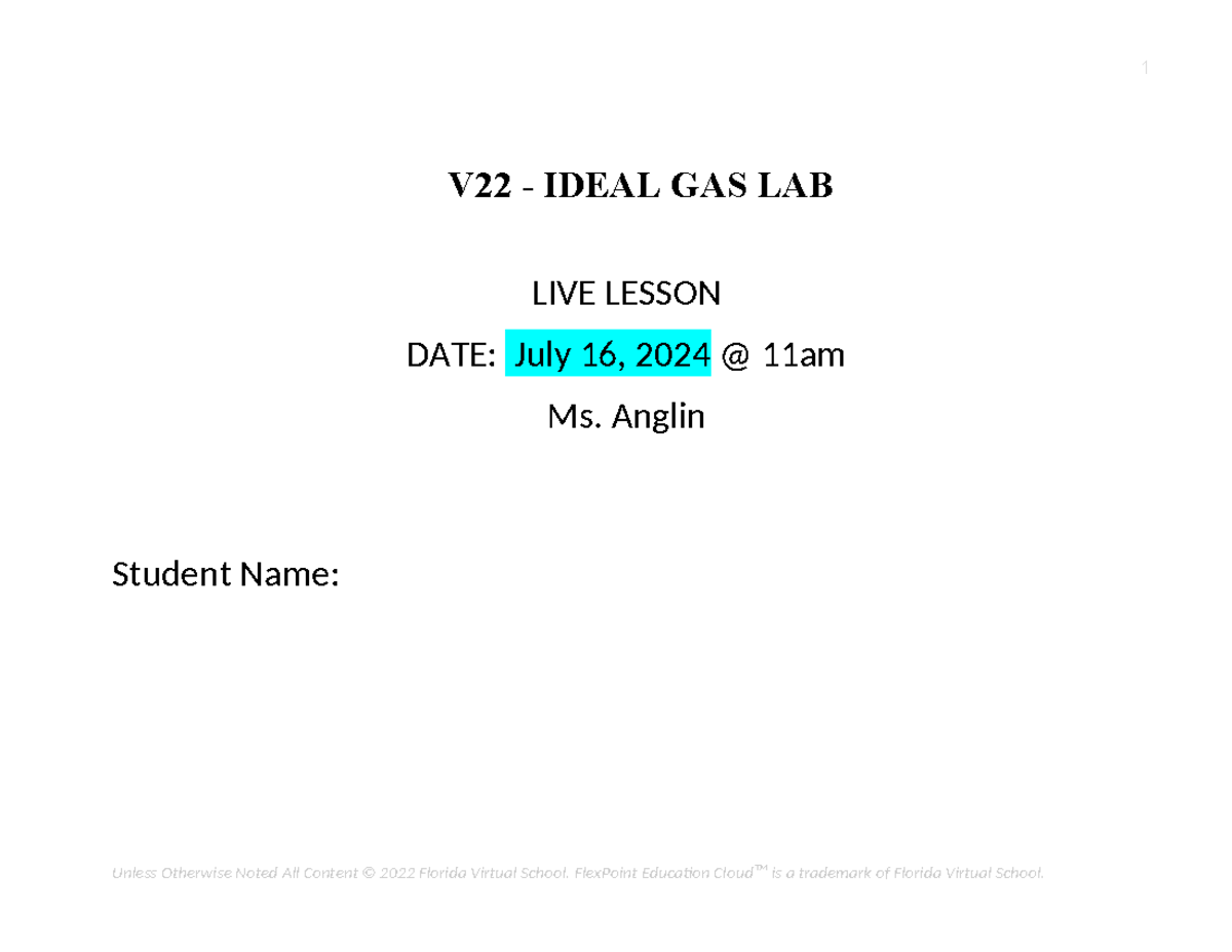 Copy of 7 16 2024 V22 6.05 Gas Laws Lab - V22 - IDEAL GAS LAB LIVE ...