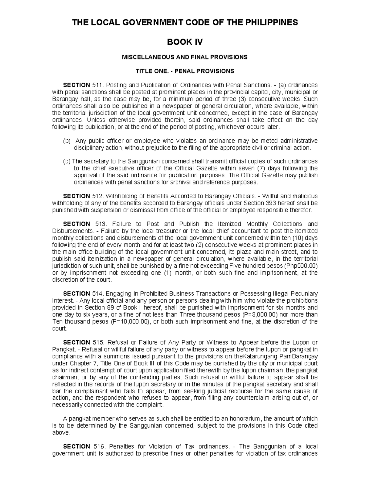LGC IV book 2018 - THE LOCAL GOVERNMENT CODE OF THE PHILIPPINES BOOK IV ...