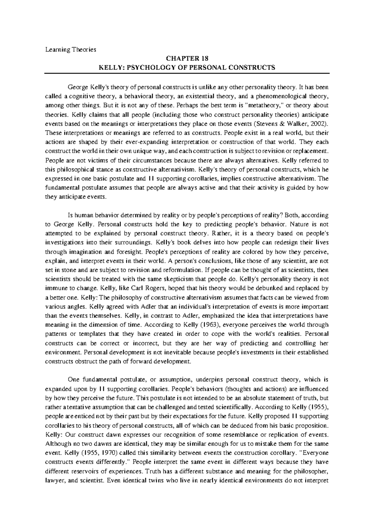 18- Chapter Summary Kelly - Learning Theories CHAPTER 18 KELLY ...