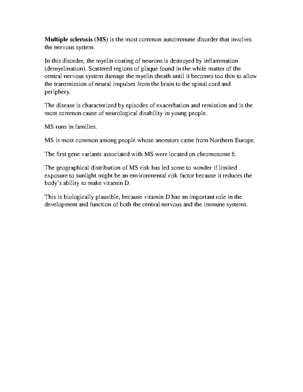 Multiple sclerosis - MS notes - Mul t i pl es c l e r os i s( MS)i st ...