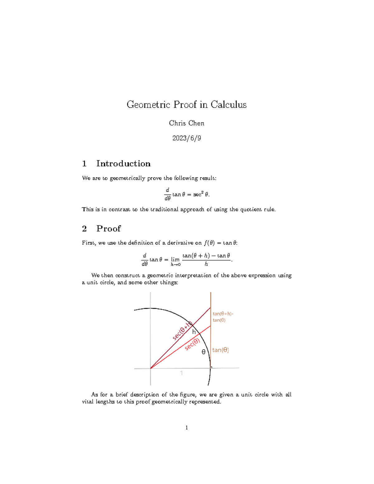 Derivative of tangent geometric proof - Geometric Proof in Calculus ...