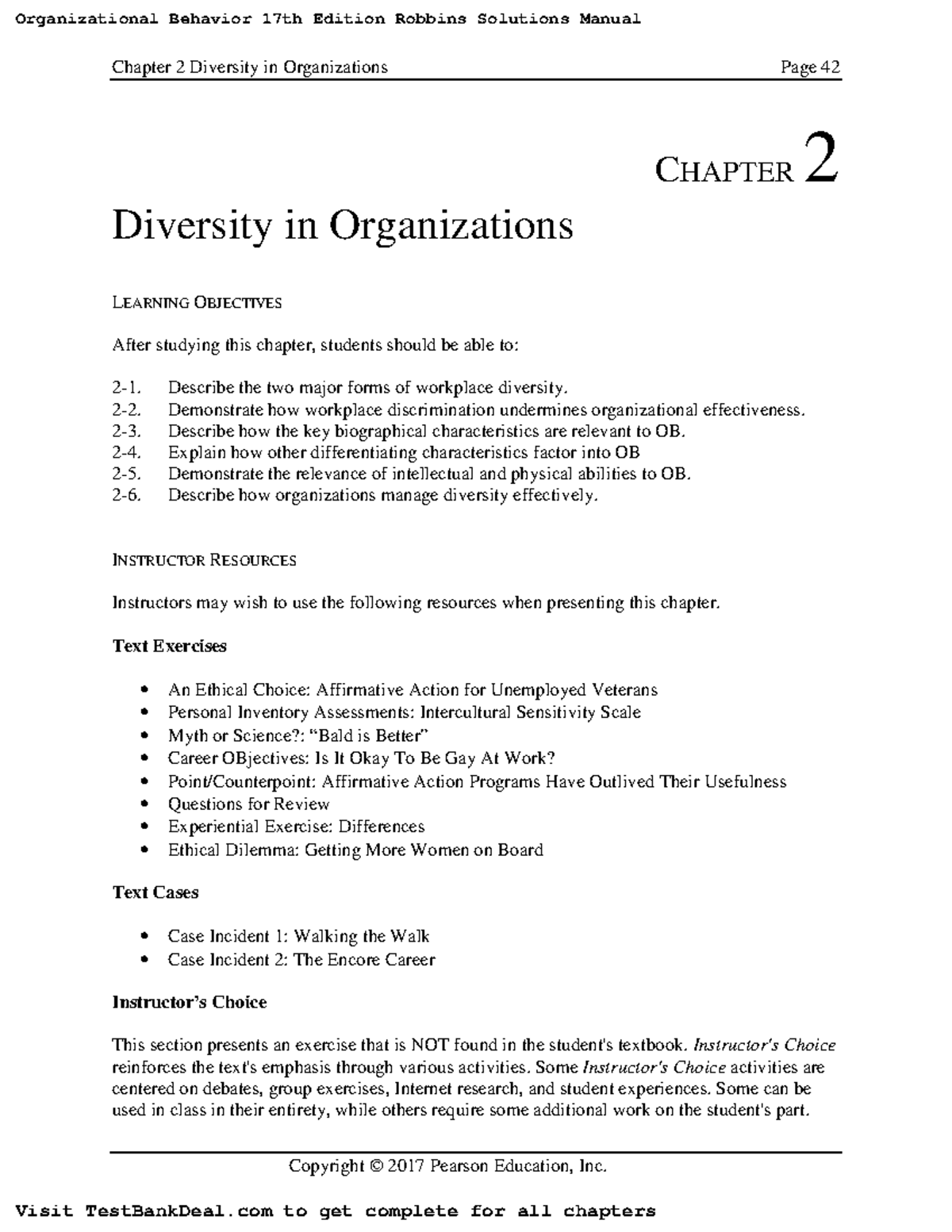 Organizational behavior 17th edition robbins solutions manual - Chapter ...