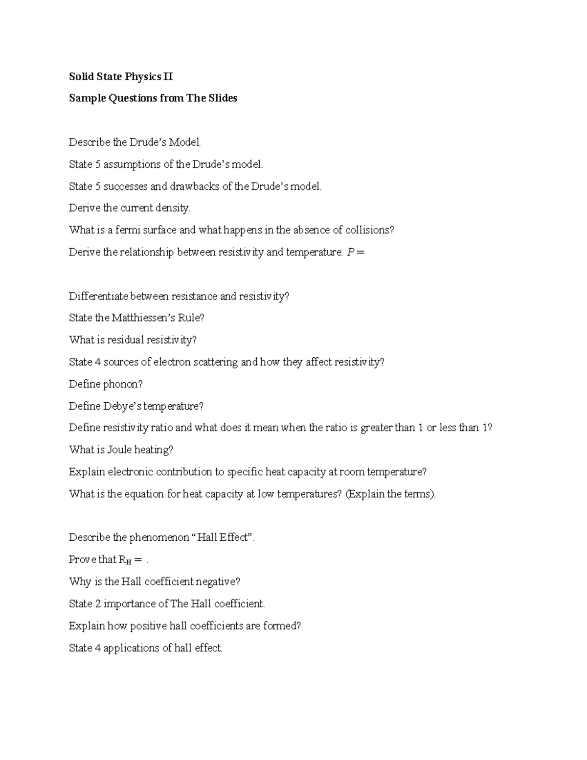 Solid State Physics II questions - Solid State Physics II Sample ...