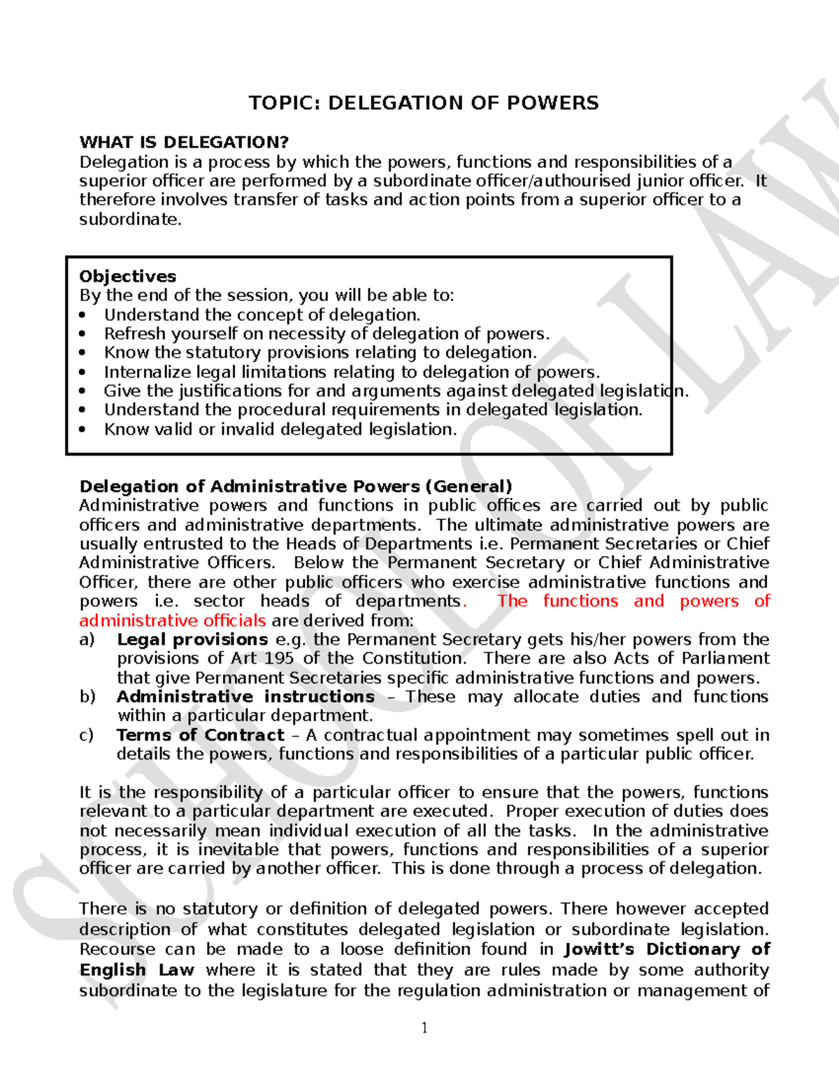 (old write up ) Delegation OF Powers - TOPIC: DELEGATION OF POWERS WHAT ...