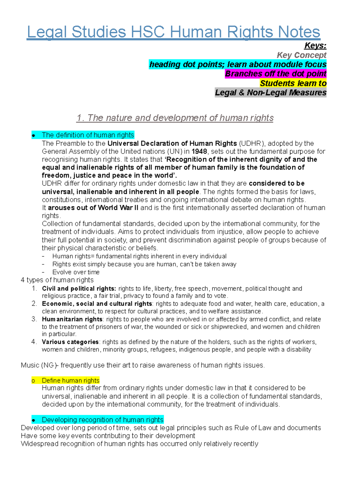Human Rights Notes Legal Studies HSC - Legal Studies HSC Human Rights ...