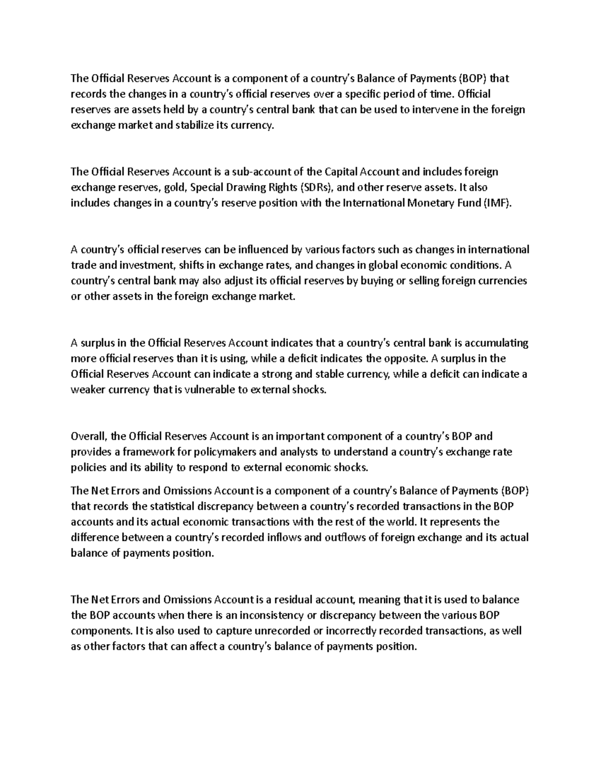 23 - Notes about Official Reserves Account and Net Errors and Omissions ...