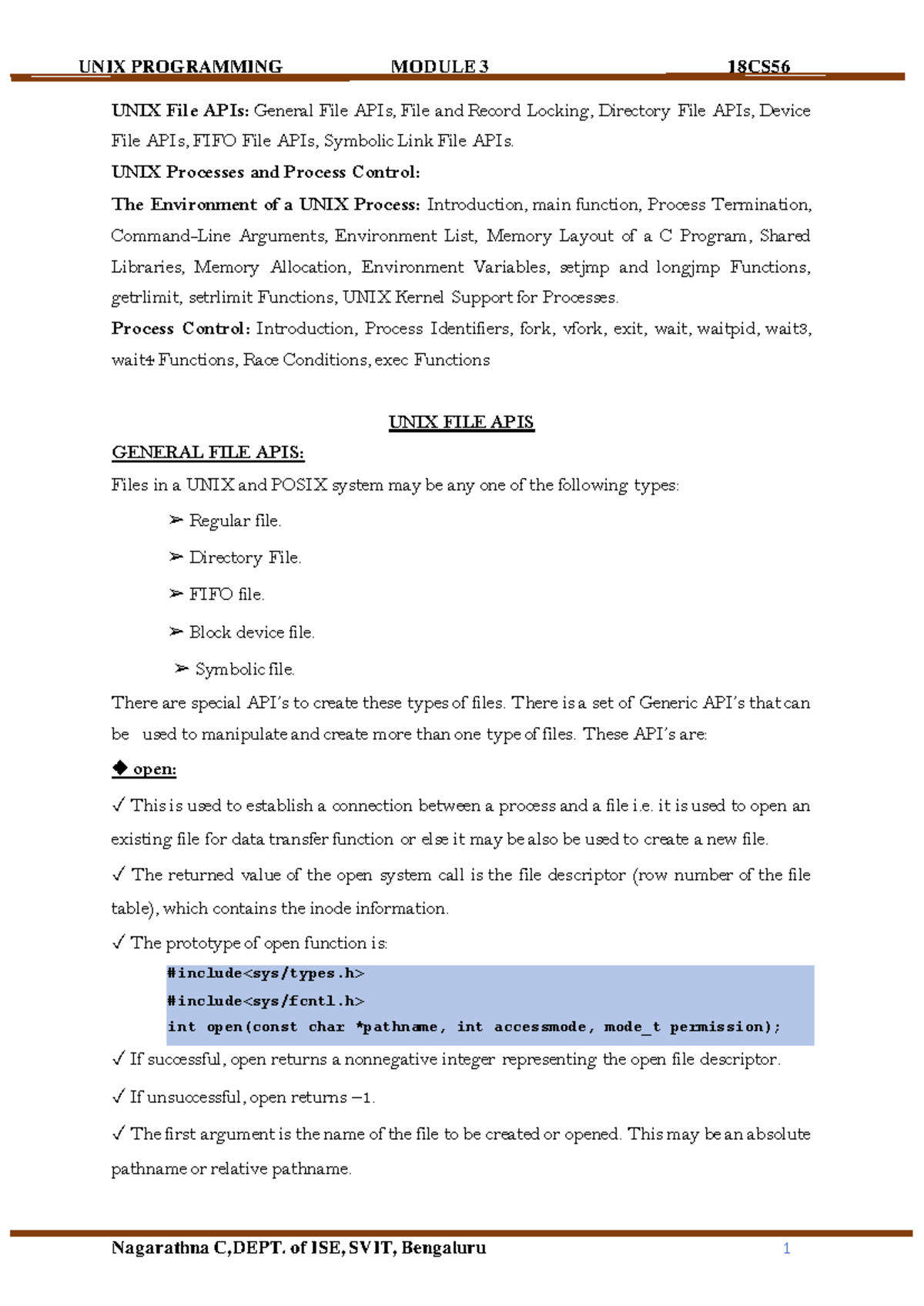 Module 3- 18CS56 - ....................... - UNIX File APIs: General File APIs, File and Record ...