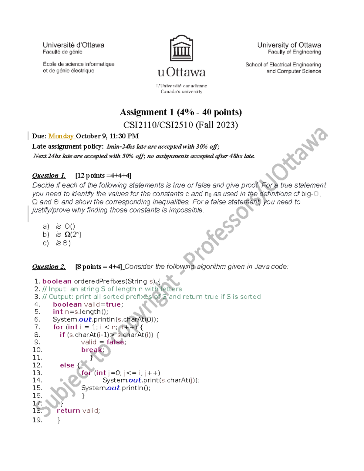 A1F2023csi2110 - past assignment for csi2110 - CSI2110 - uOttawa - Studocu