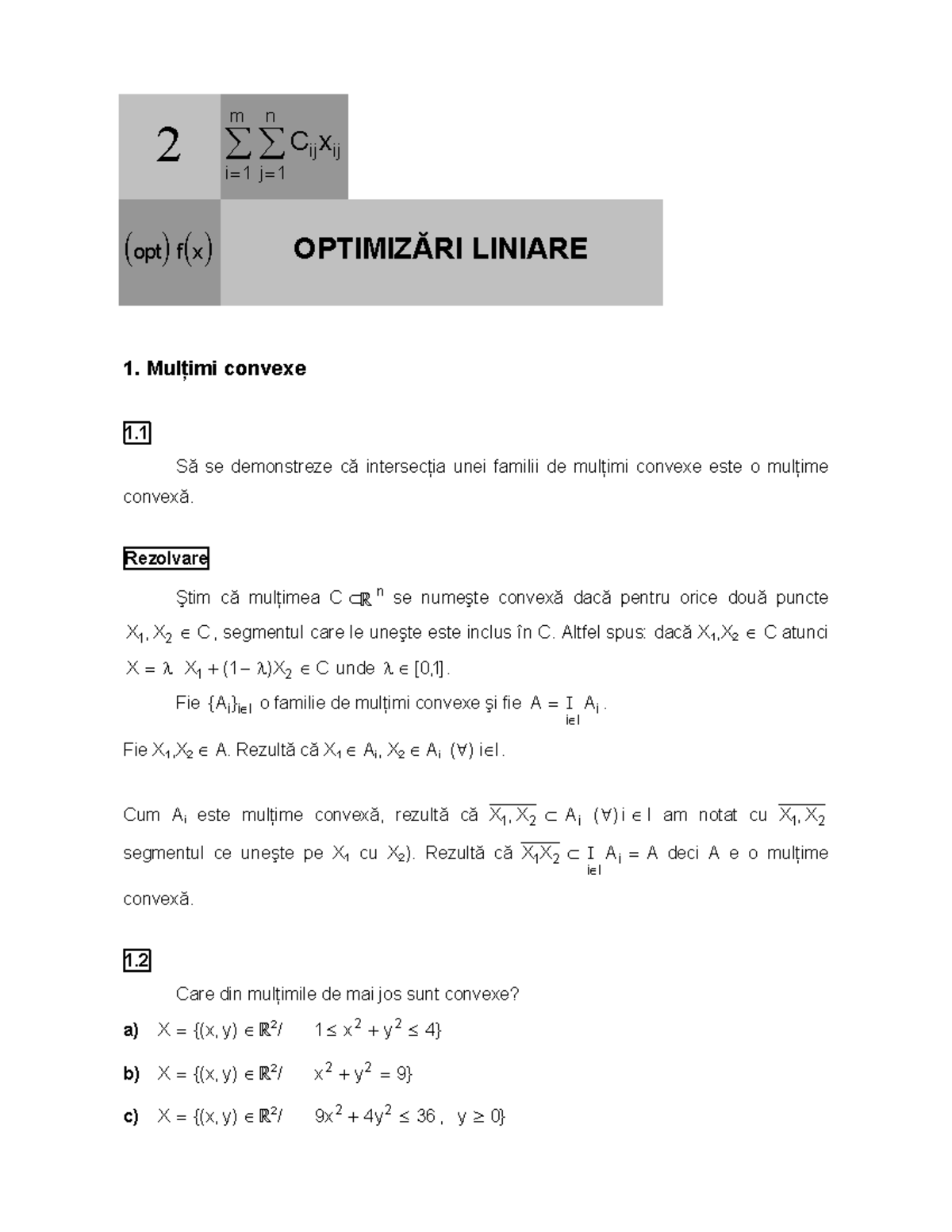 Algebra liniara matematica Analiza Matematica Analiza Matematica - 1. Mulţimi convexe ####### 1 ...
