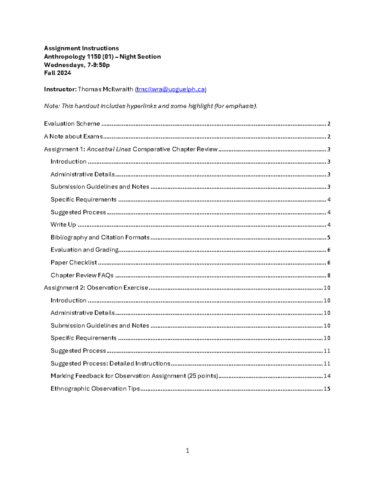 A1150-001 Assignments Fall 2024 - Assignment Instructions Anthropology 1150 (01) – Night Section ...