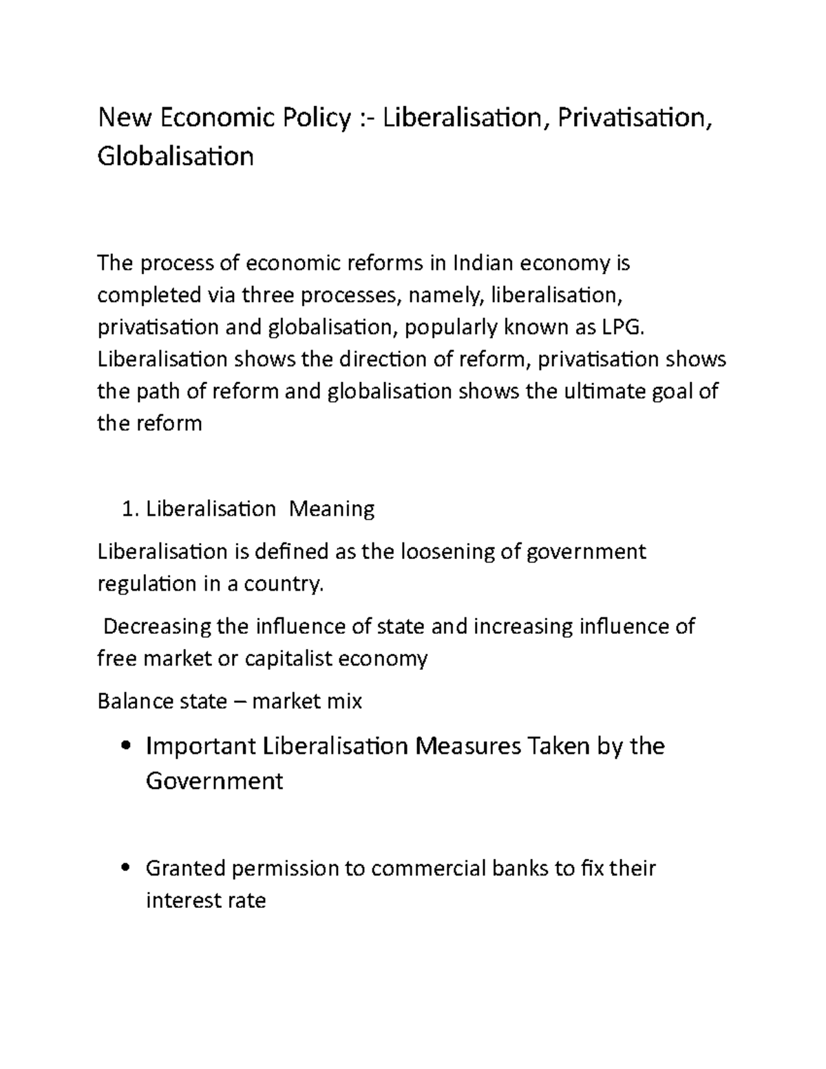 New Economic Policy - Liberalisation Privatisation Globalisation - New ...