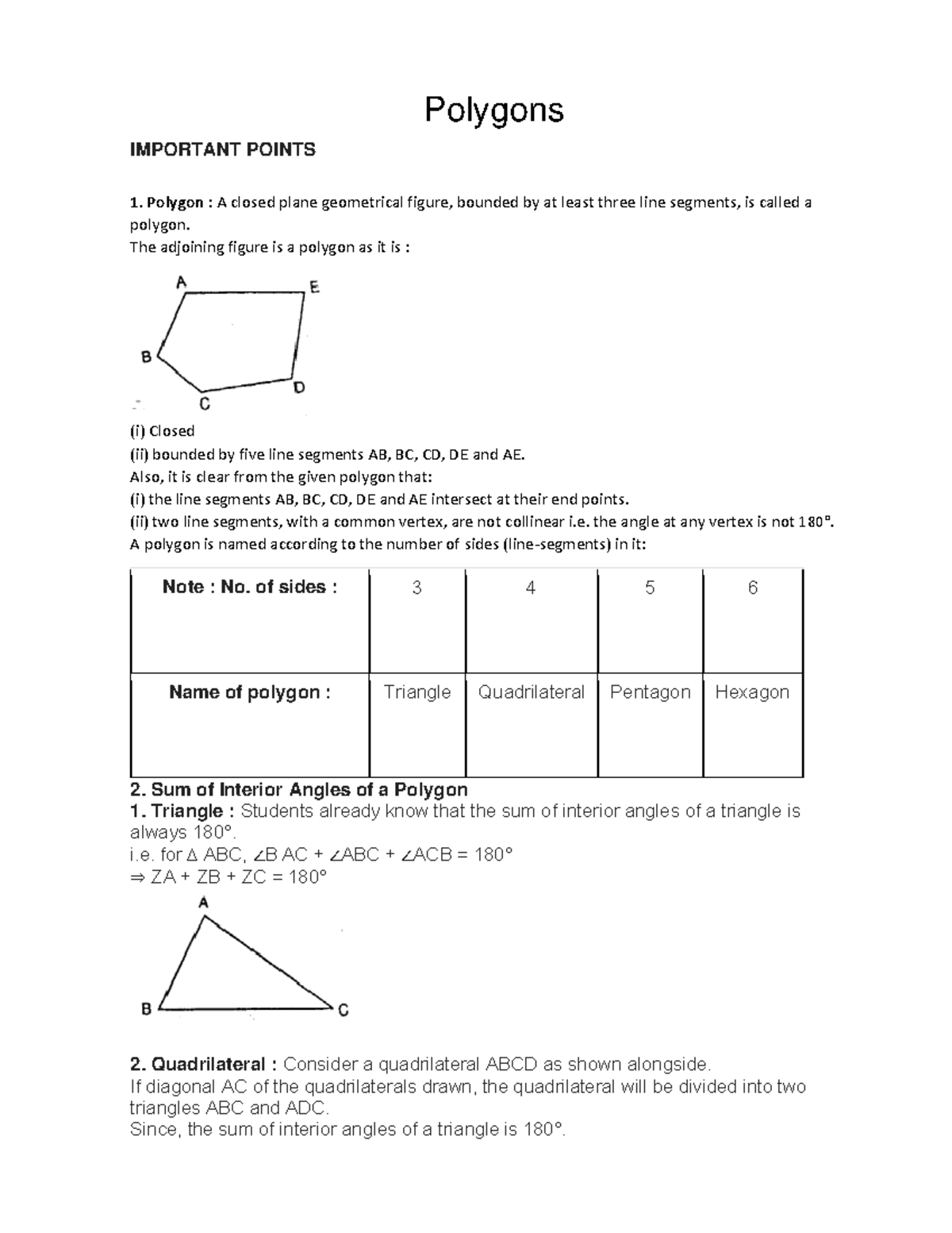 Polygons - notes - ncertbooksolutions IMPORTANT POINTS Polygon : A ...